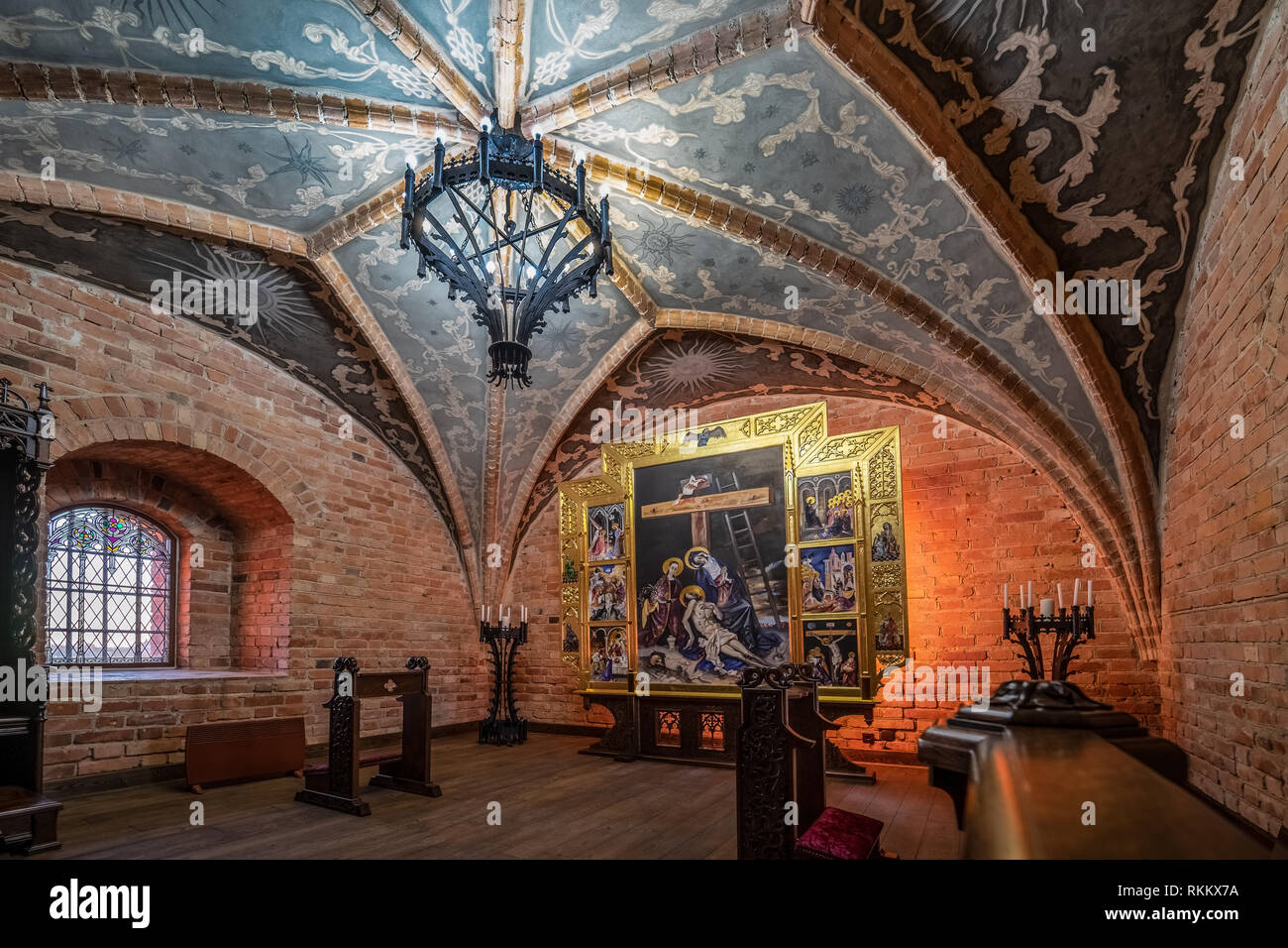 Trakai Island Castle renovated Chapel - with altar, ceiling painting ...