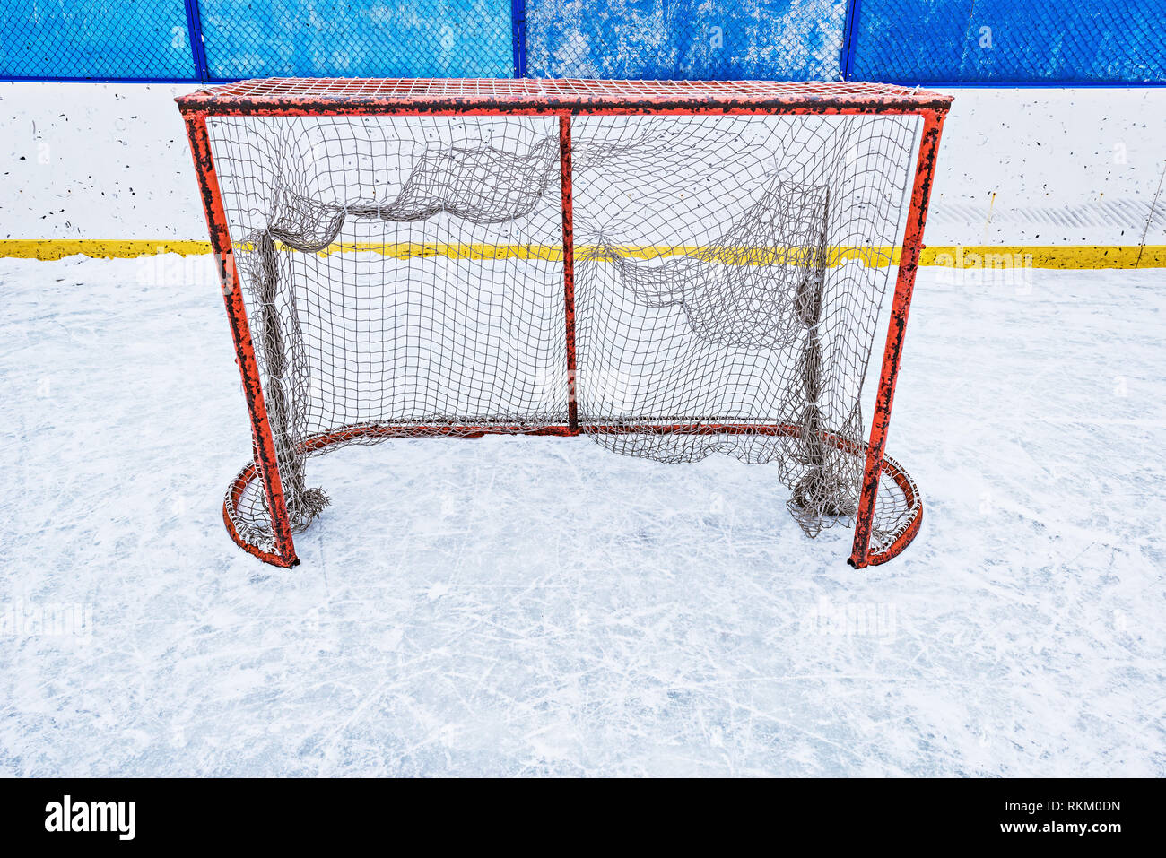 Small hockey gate on the stadium ice Stock Photo - Alamy