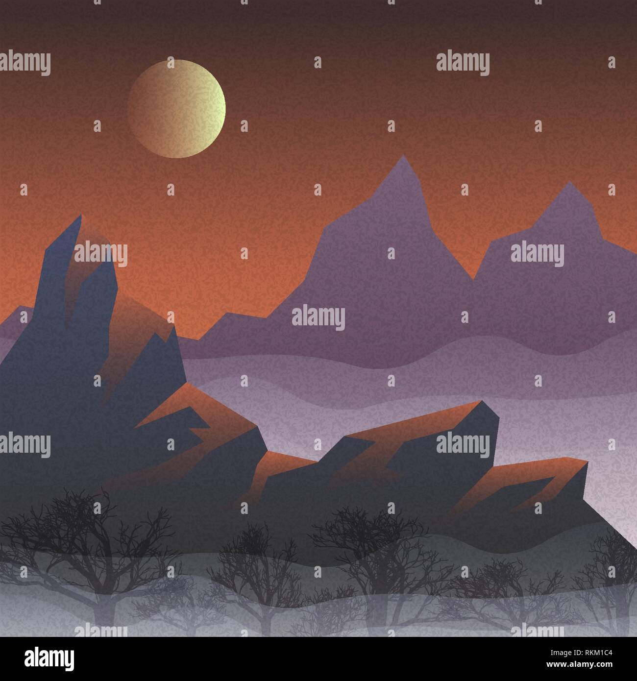 Vector landscape with mountains and fog. abstract vector illustration ...