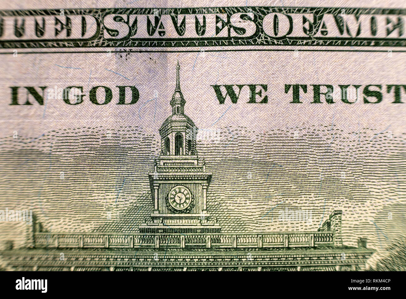 Back reserve side detail of American national currency banknote dollars ...