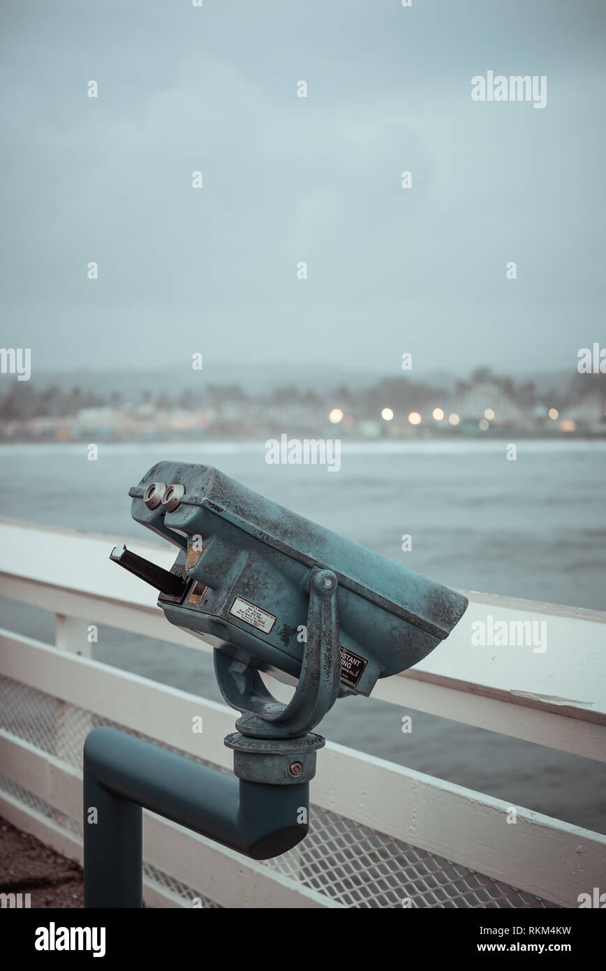 Telescope/sea scope on a pier at the edge of the Pacific Ocean, Santa ...