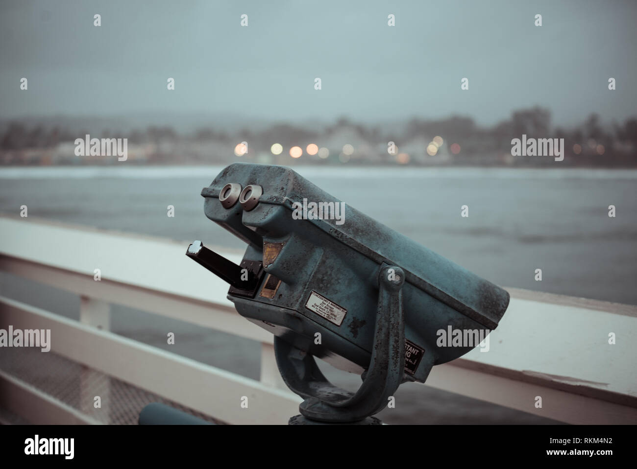 Telescope/sea scope on a pier at the edge of the Pacific Ocean, Santa ...