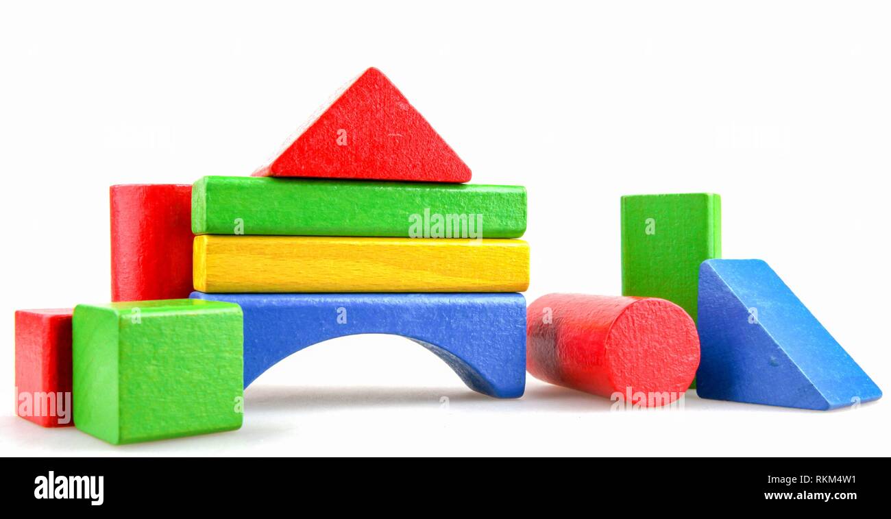 Wooden Building Blocks Isolated On White Background Stock Photo - Alamy