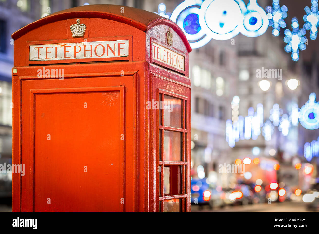Phone box in London in Christmas time Stock Photo - Alamy