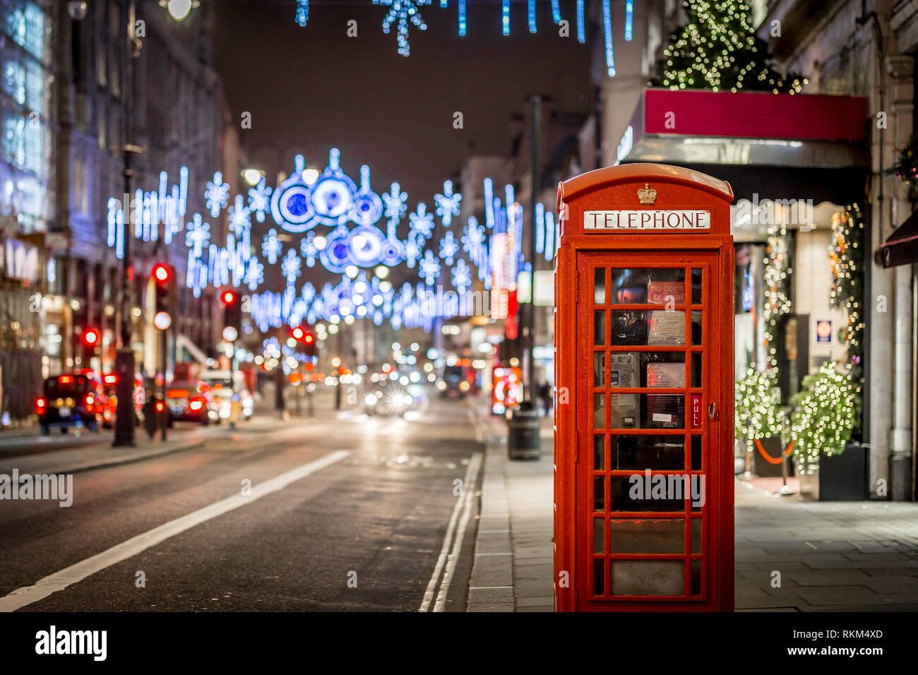 Phone box in London in Christmas time Stock Photo - Alamy