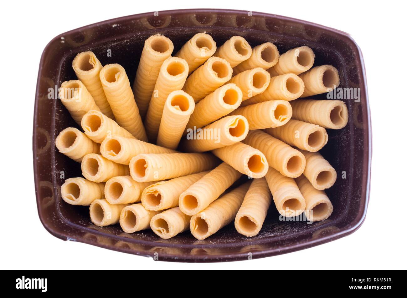 Biscuit rolls on open package. Isolated over white background Stock ...