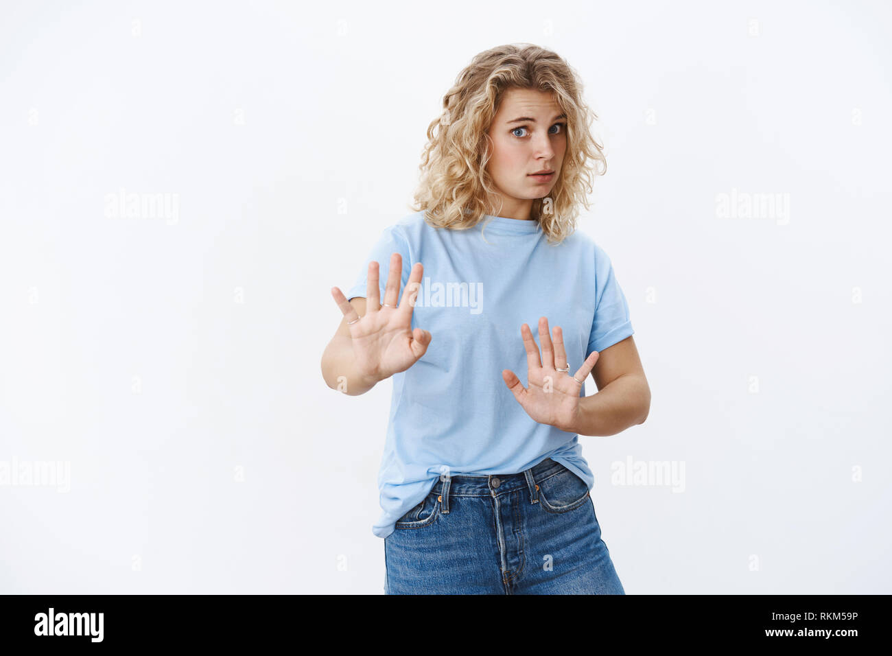 No thanks I refuse. Woman rejecting disturbing offer looking intense ...