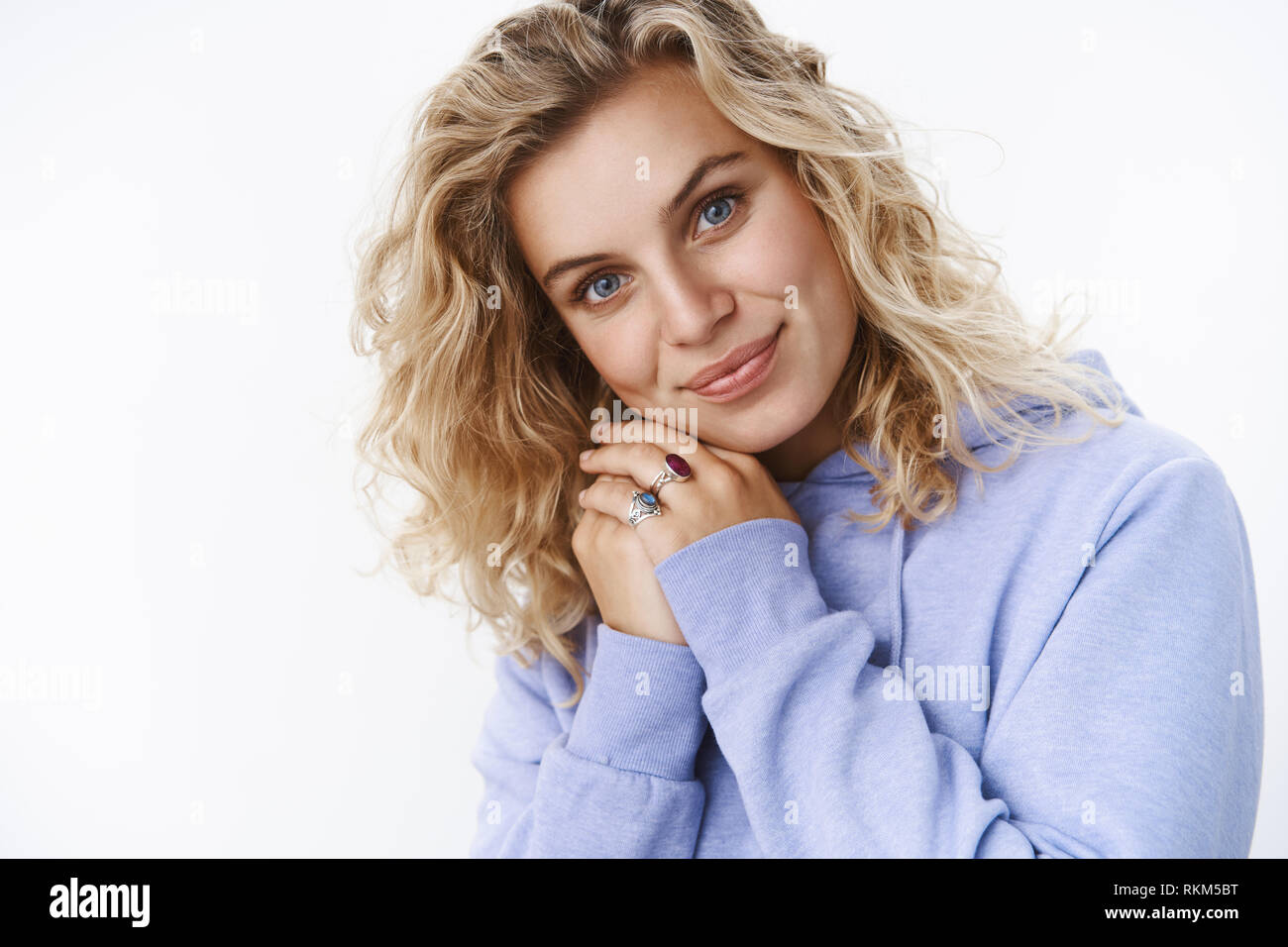 Close-up shot of lovely caring and romantic young 25s girlfriend with ...