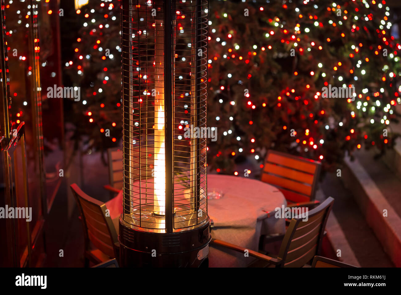 Cozy table on the street in Christmas time, London Stock Photo - Alamy