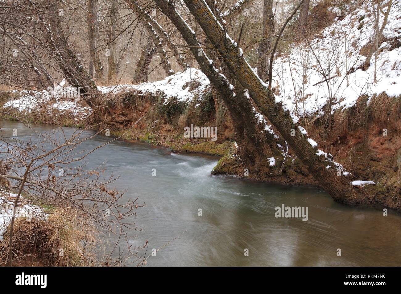 Turia river at the food of the Sierra Javalambre. Teruel Stock Photo ...