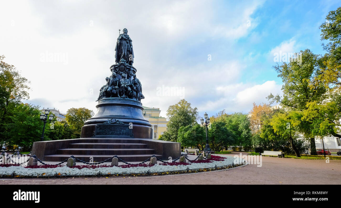 A bronze monument to Catherine the Great on Ostrovsky Square in Saint ...