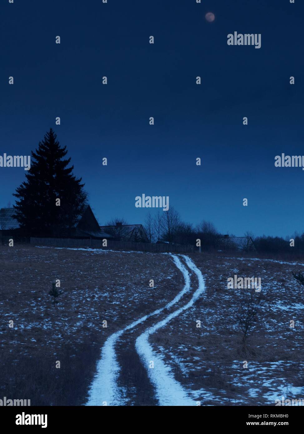 Winter night landscape moon road hi-res stock photography and images ...