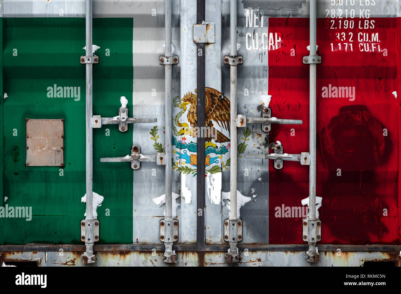 Close-up of the container with the national flag of Mexico. The concept ...