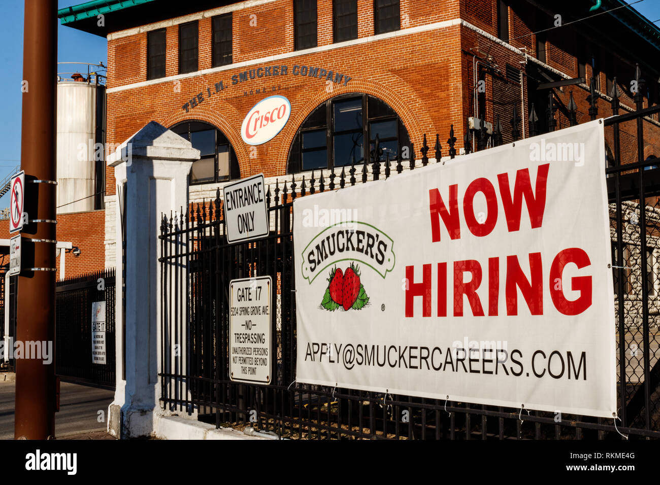Cincinnati - Circa February 2019: Now Hiring sign at J. M. Smucker ...