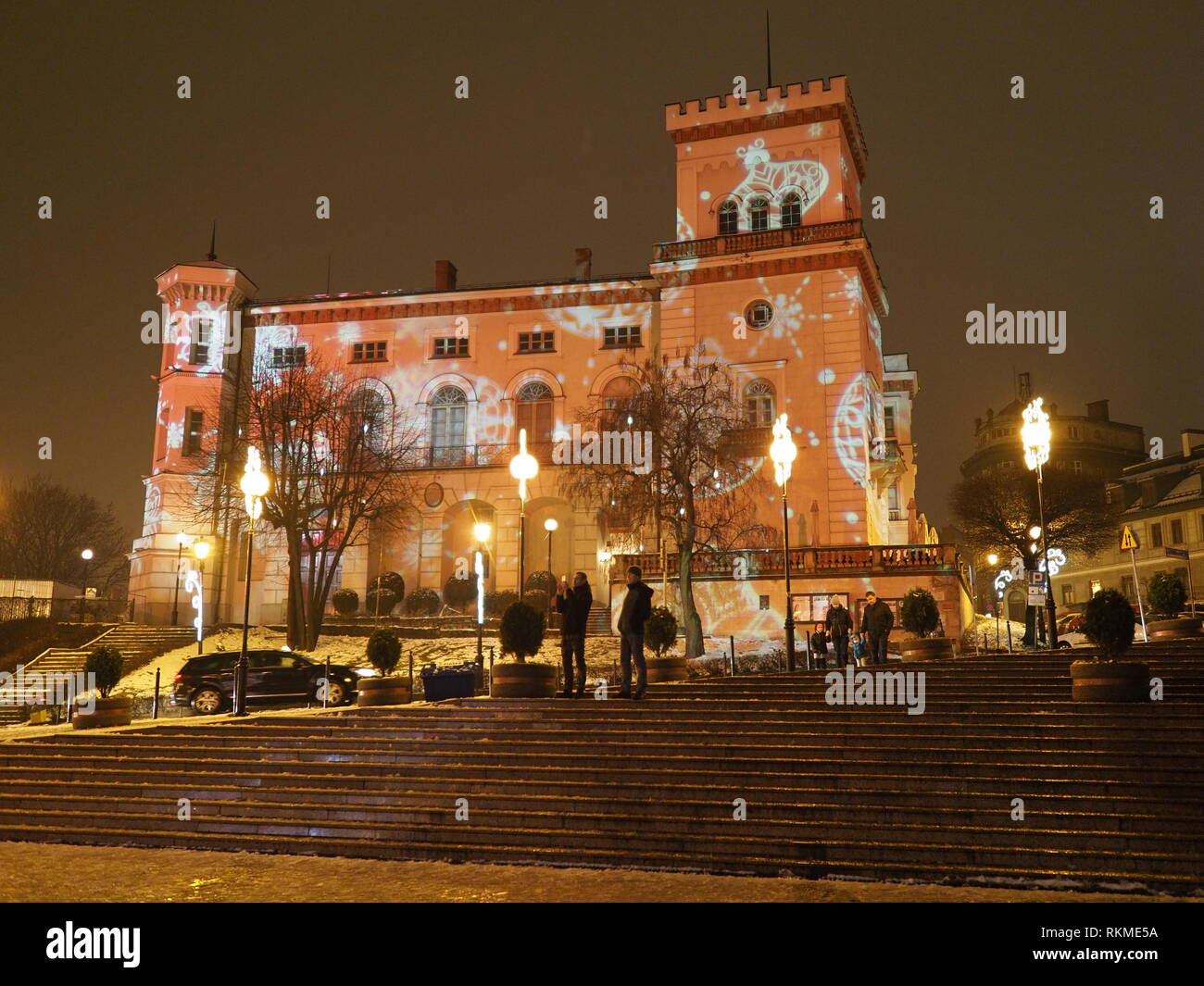 Castle on main square in european Bielsko-Biala city center with ...