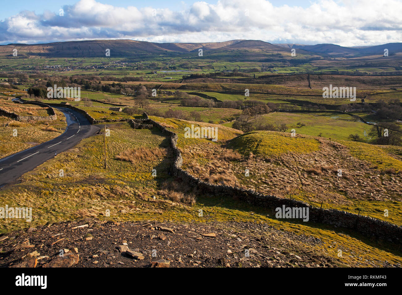 View from High Abbotside towards the village of Hawes Yorkshire Dales ...