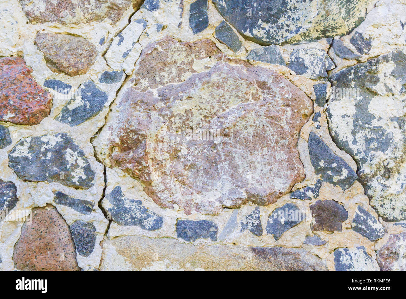 Wall of stone and brick of an old destroyed building Stock Photo - Alamy