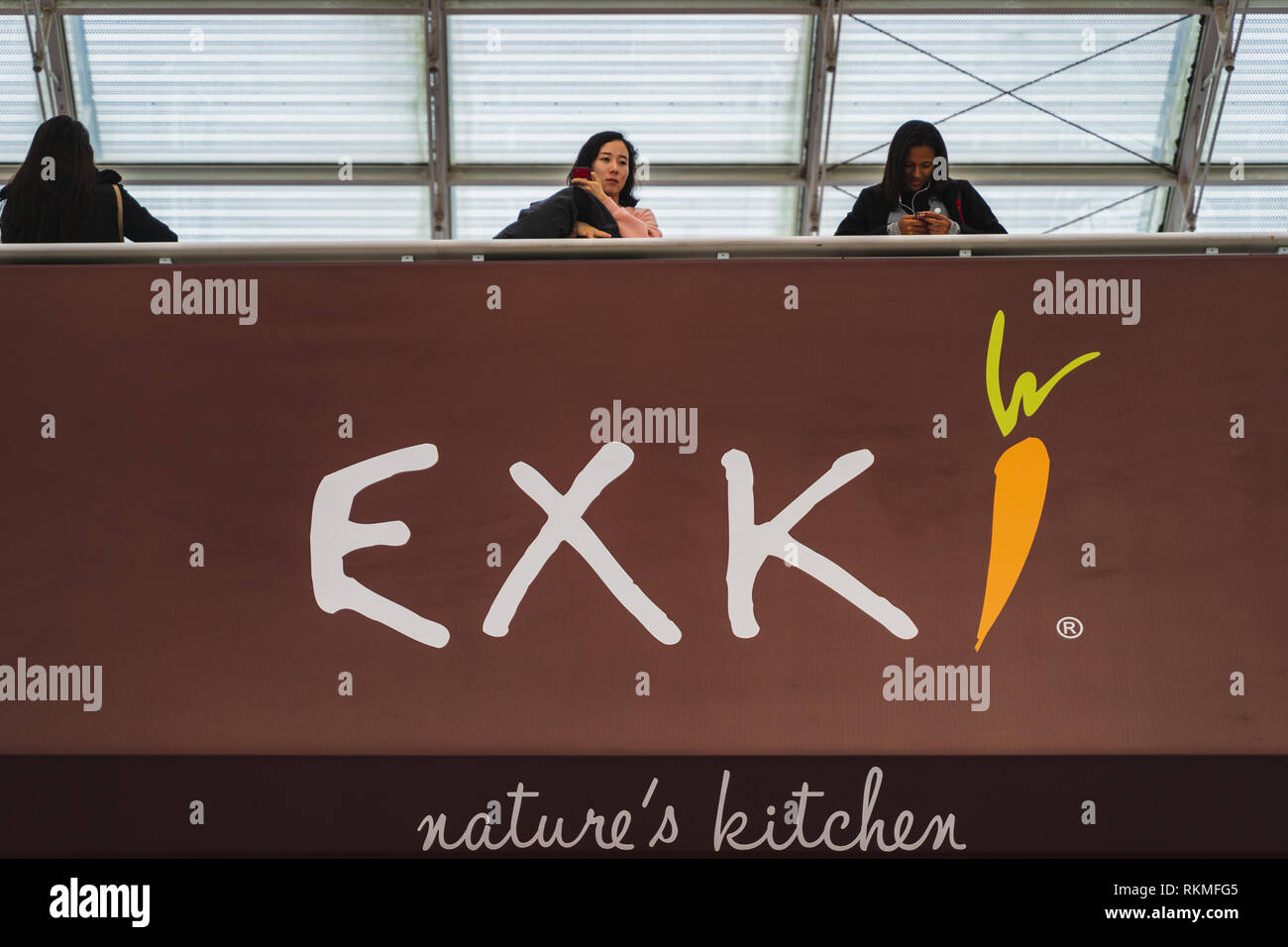 CDG Airport, Paris - 12/22/18: Exki logo standing above the healthy ...