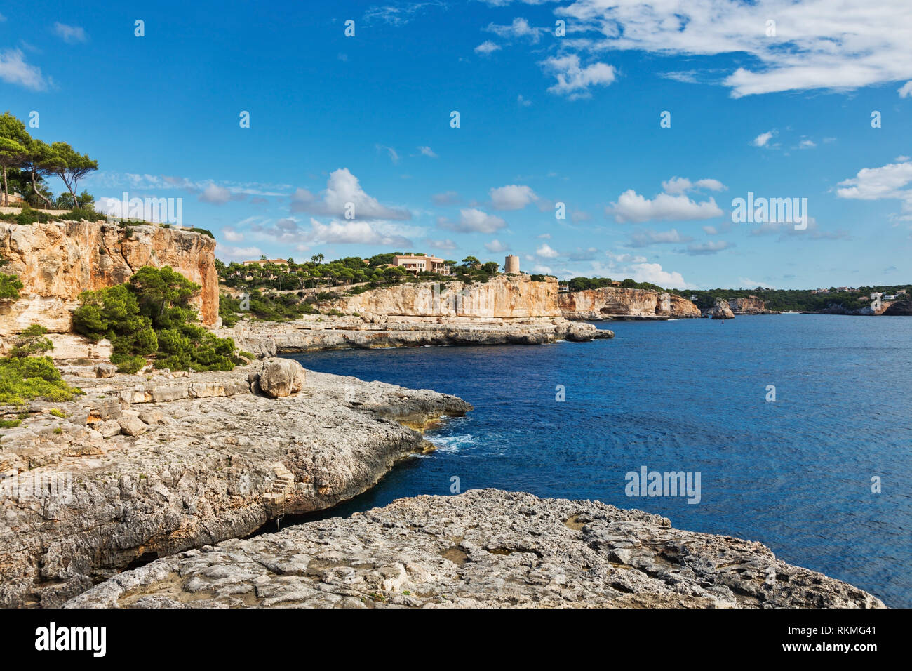 Landscape with rocks over the sea under the sky.Mallorca island, Spain ...