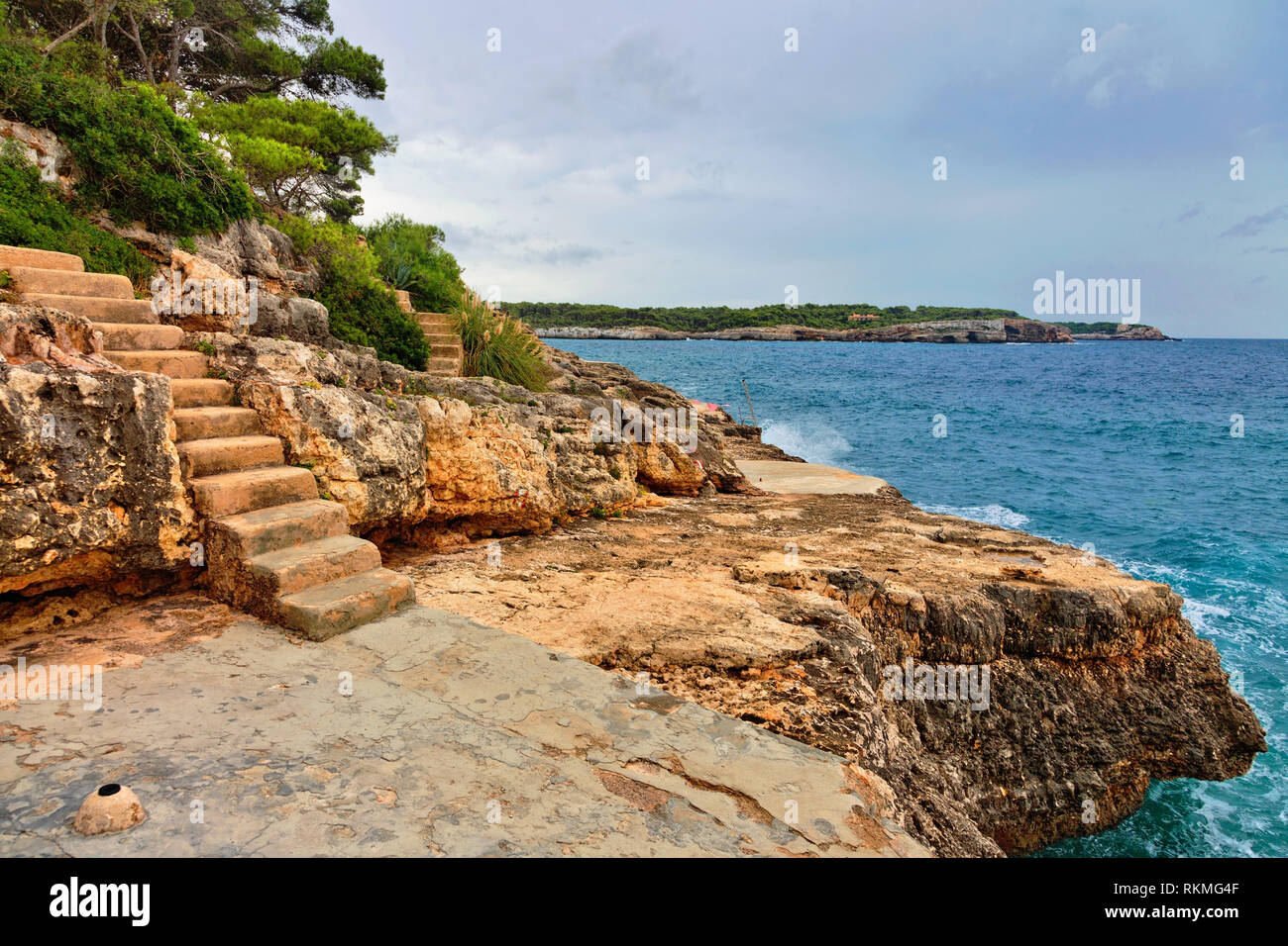 Landscape with rocks over the sea under the sky.Mallorca island, Spain ...