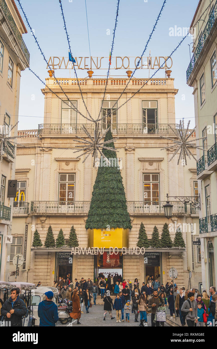 Lisbon, Portugal - 12/26/18: Christmas decorations downtown Lisbon Mall ...