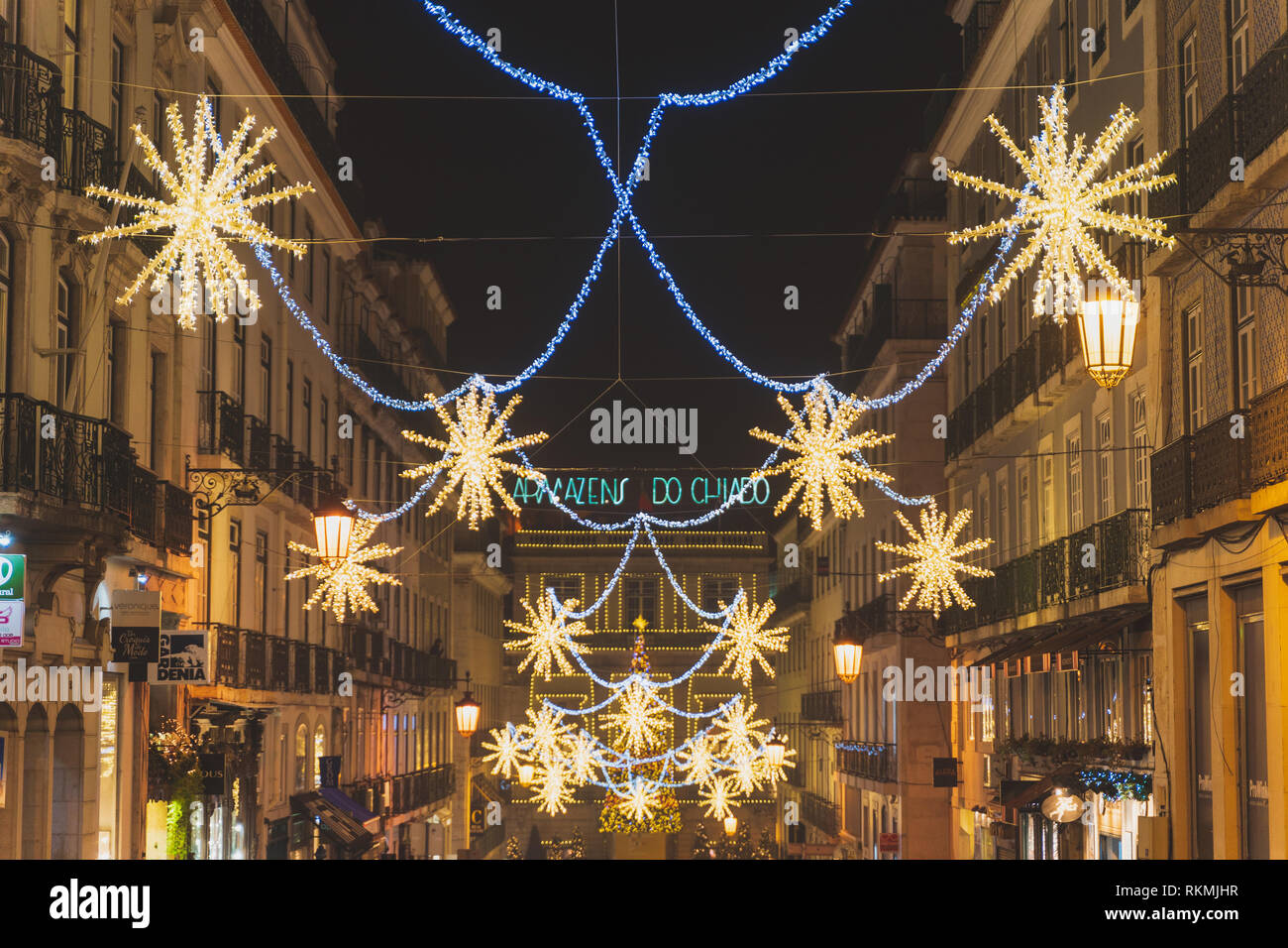 Lisbon, Portugal - 12/26/18: Yellow stars, Christmas decorations ...