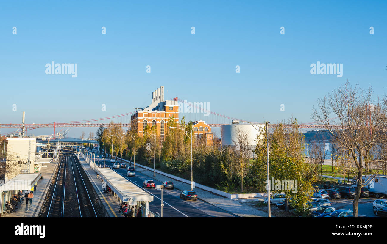Lisbon, Portugal - 12/28/18: Sunny view of thermoelectric Tejo Power ...
