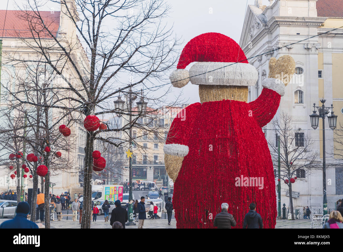 Lisbon, Portugal - 01/03/19: Back view of giant Santa statue in the ...