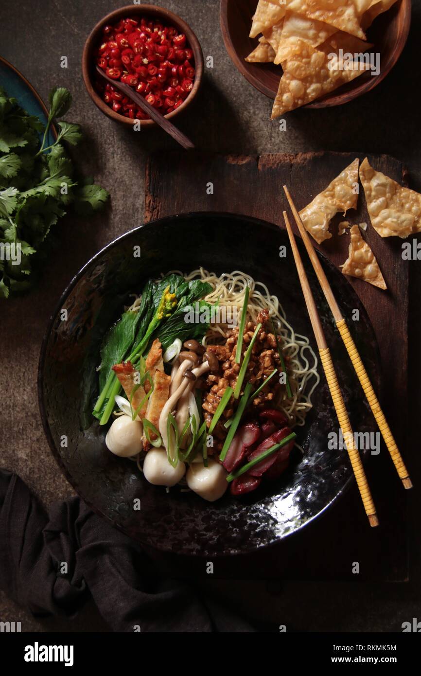 Chinese Noodle Soup with Barbecue Pork, Soy Chicken, Fish Balls, and ...