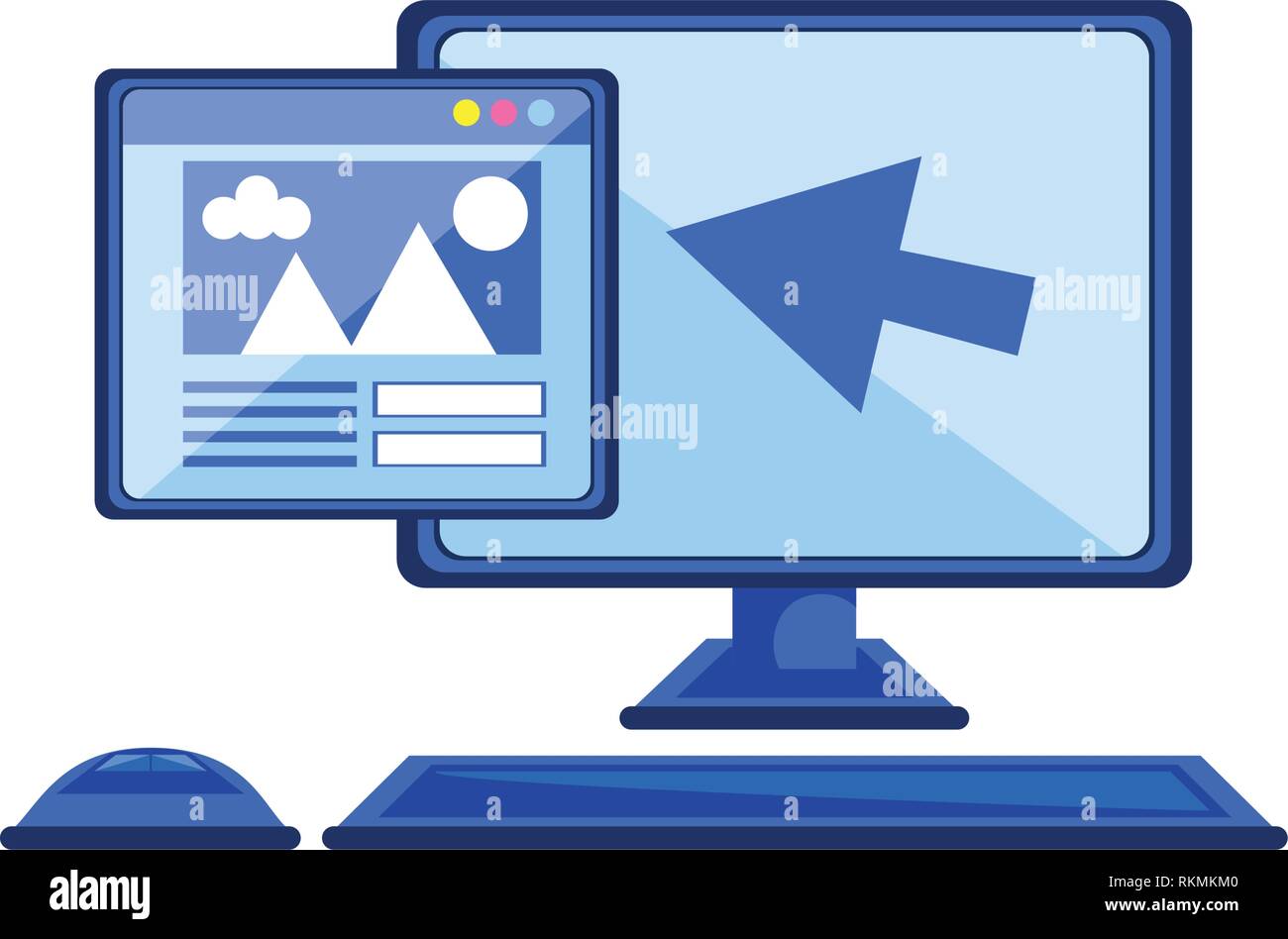 desktop computer with web page and pointer arrow vector illustration ...