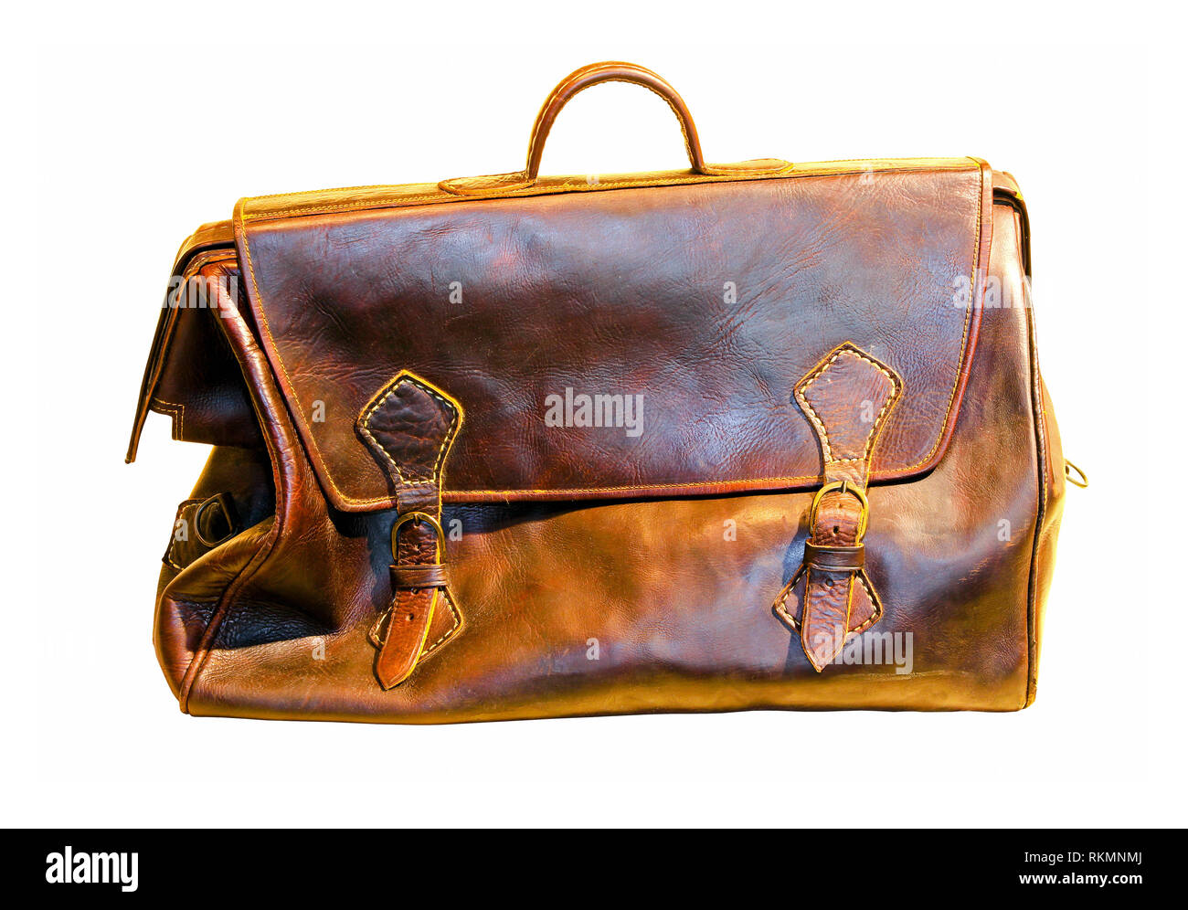 Old brown leather bag isolated with clipping path Stock Photo - Alamy