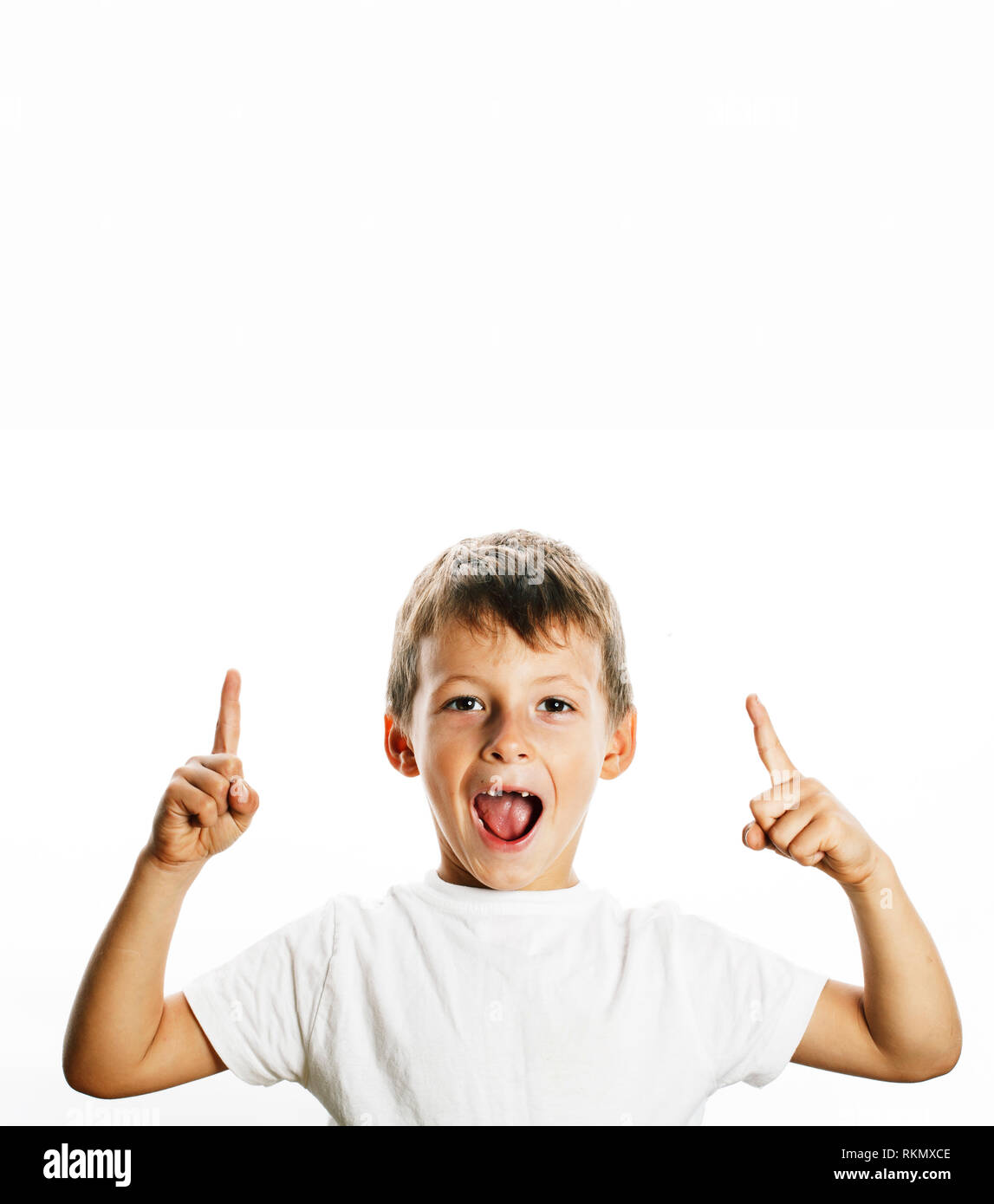 little cute boy pointing in studio isolated close up Stock Photo - Alamy