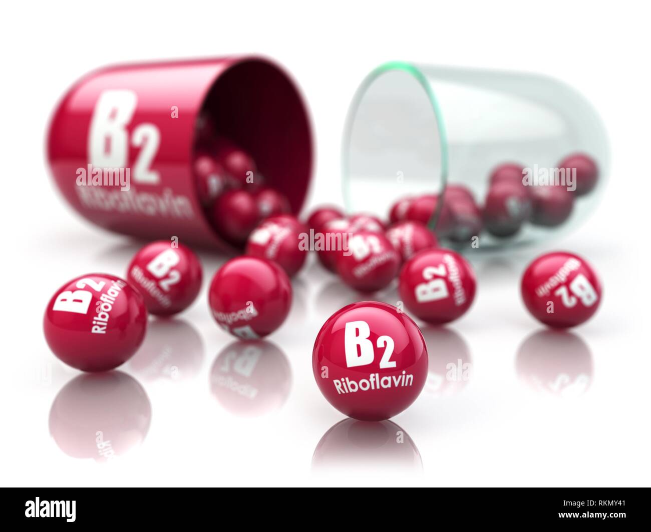 Vitamin B2 capsule. Pill with riboflavin. Dietary supplements. 3d ...