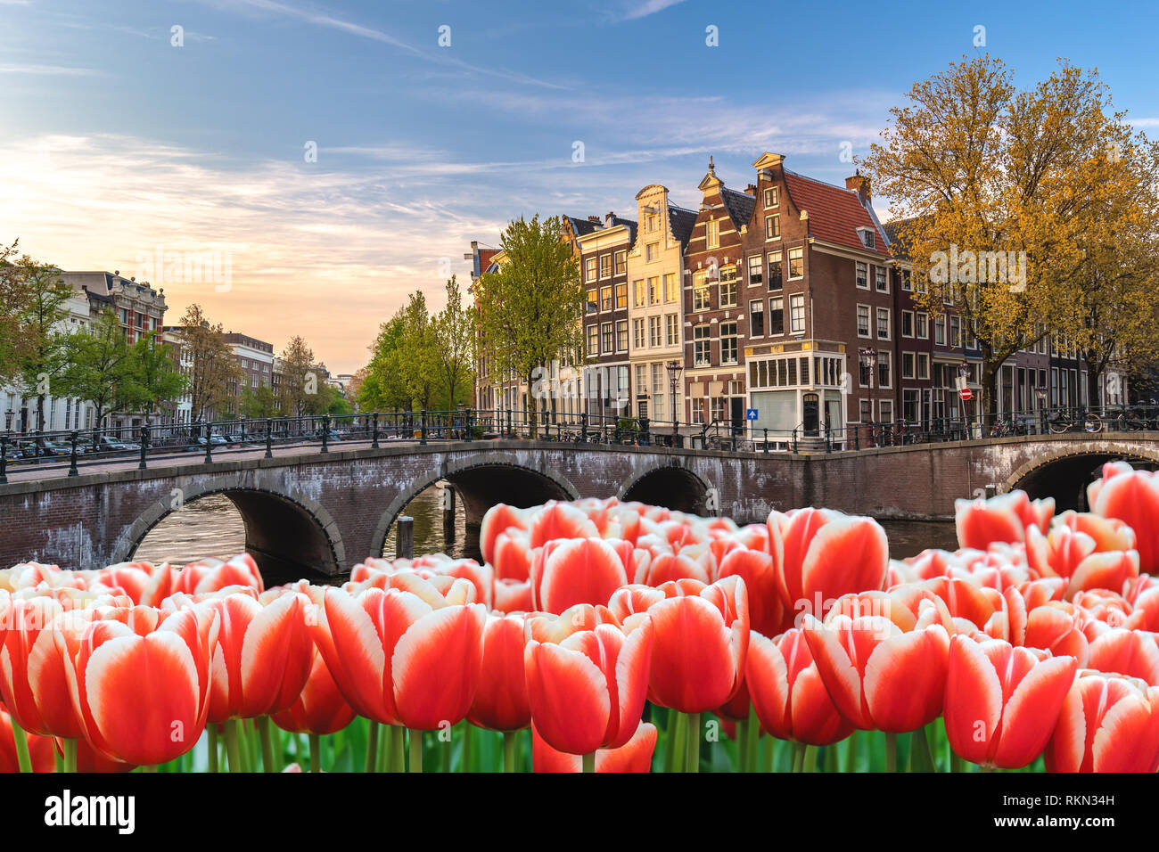 Amsterdam Netherlands, city skyline Dutch house at canal waterfront ...