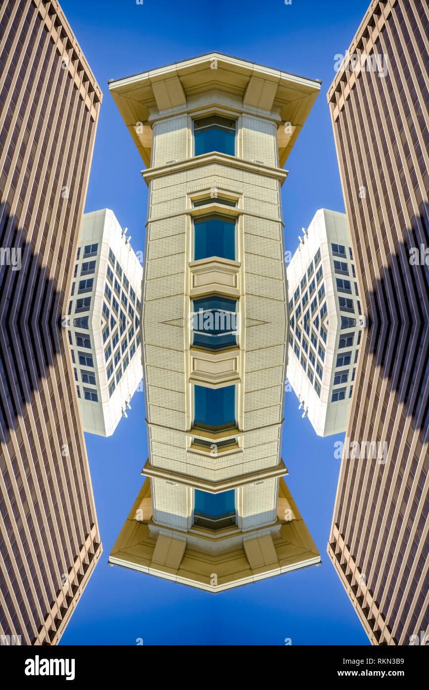 Abstract buildings in downtown made into shapes. Geometric kaleidoscope ...