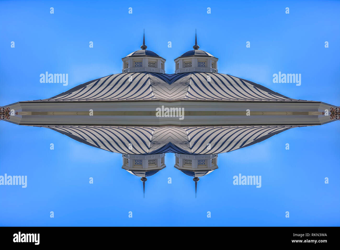 Abstract roof of hut shaped building topped. Geometric kaleidoscope ...