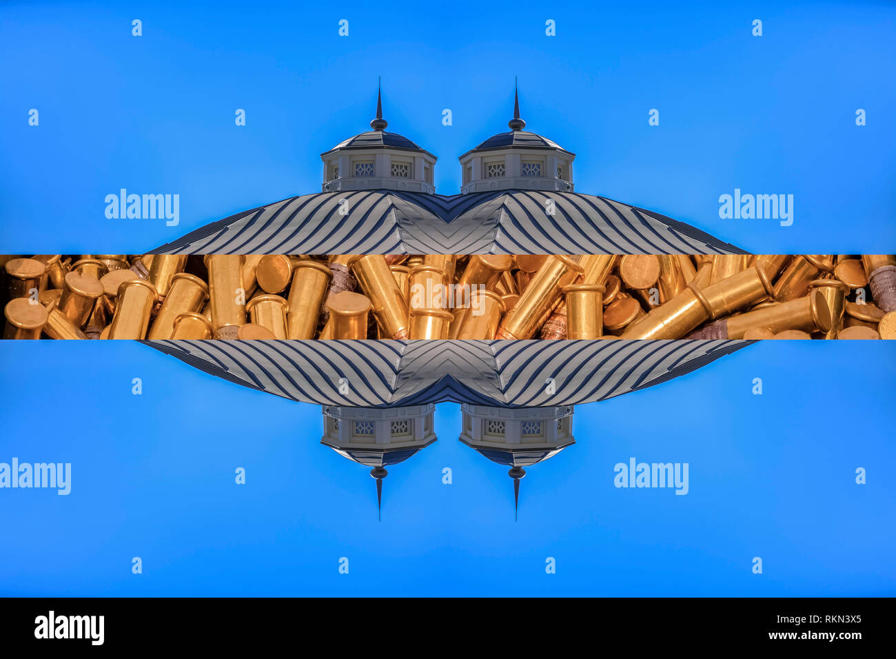 Abstract roof of hut shaped building with bullets. Geometric ...