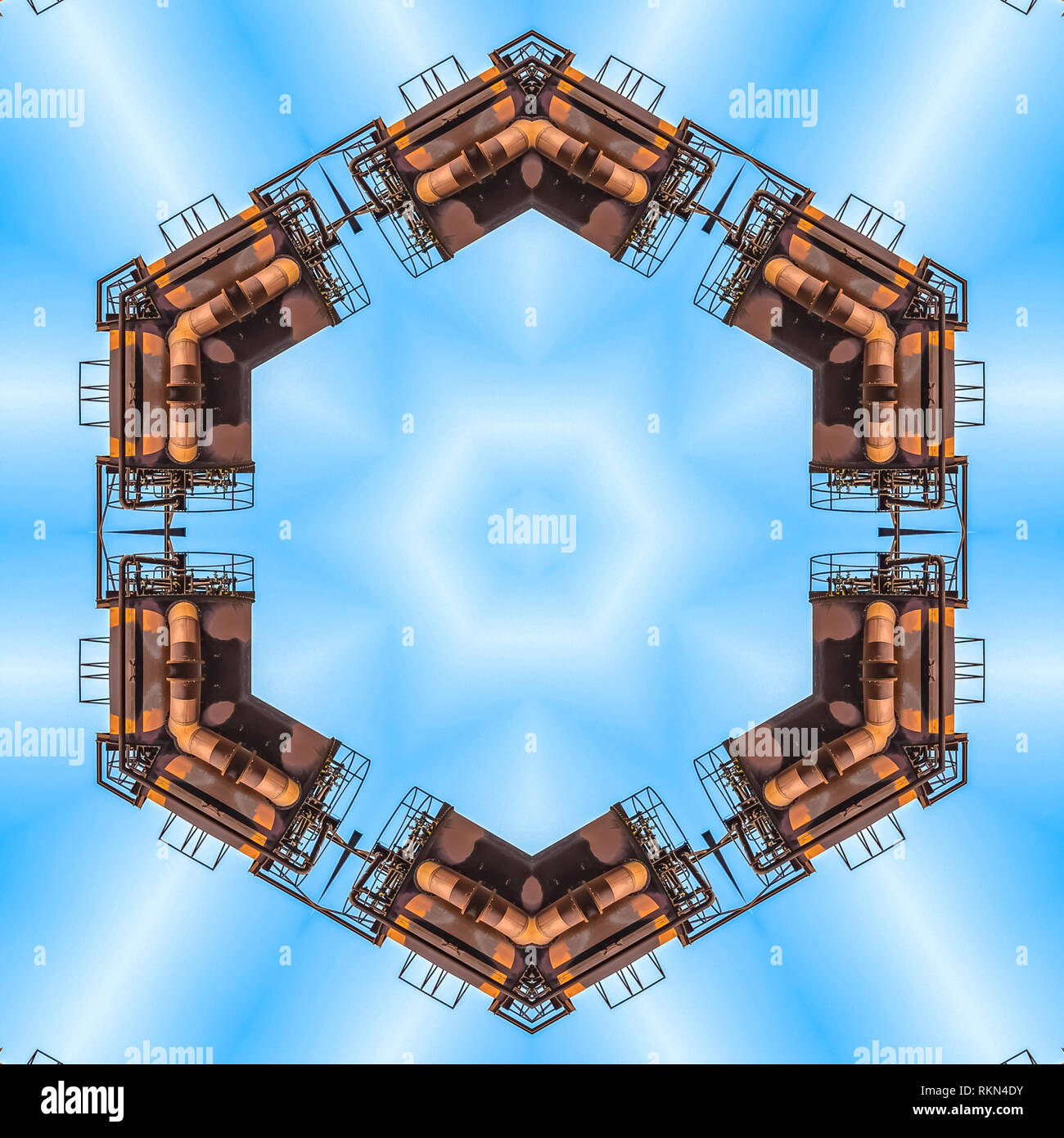 Angular shape made from an industrial building. Geometric kaleidoscope ...