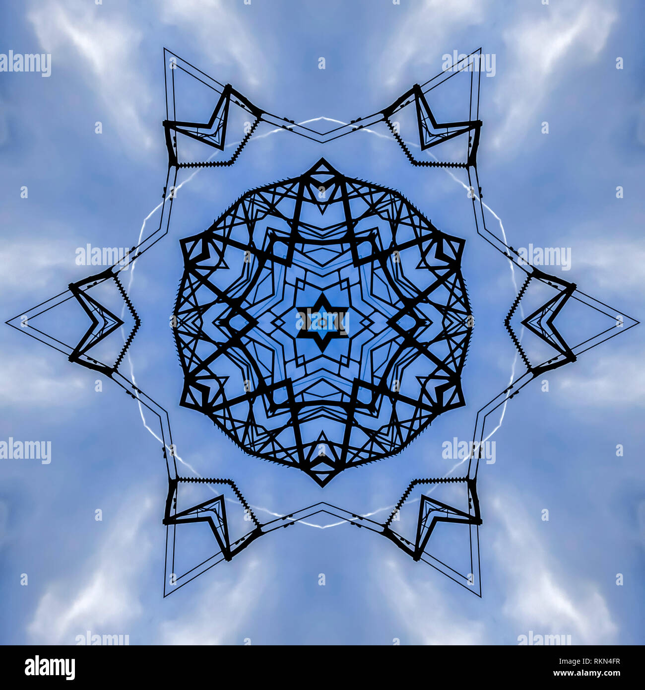 Angular shapes made from metal bars in grid. Geometric kaleidoscope ...