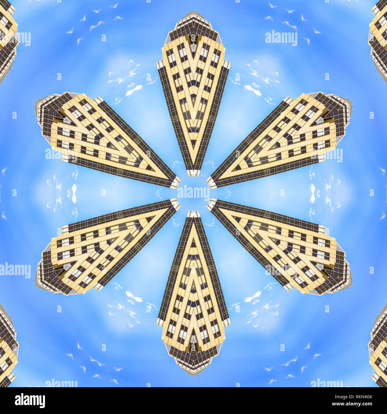 Angular shapes of buildings in apartment photo. Geometric kaleidoscope ...