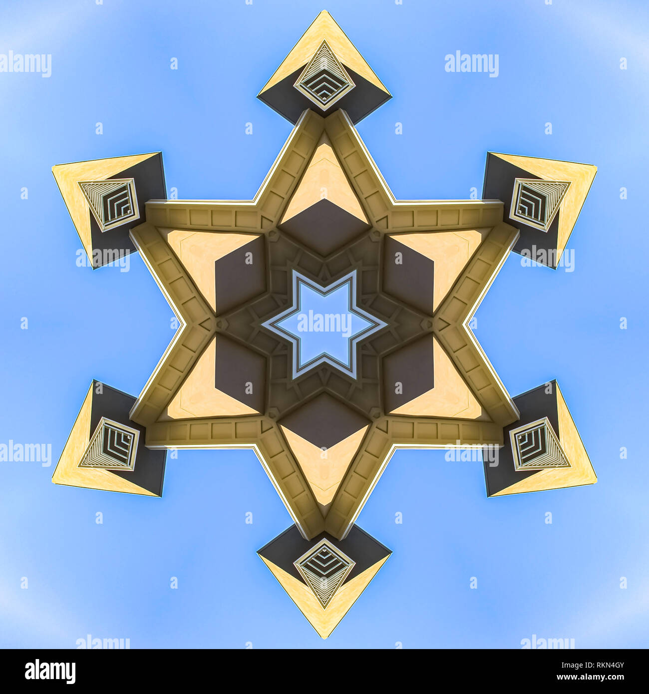 Angular star made from architecture photo. Geometric kaleidoscope ...
