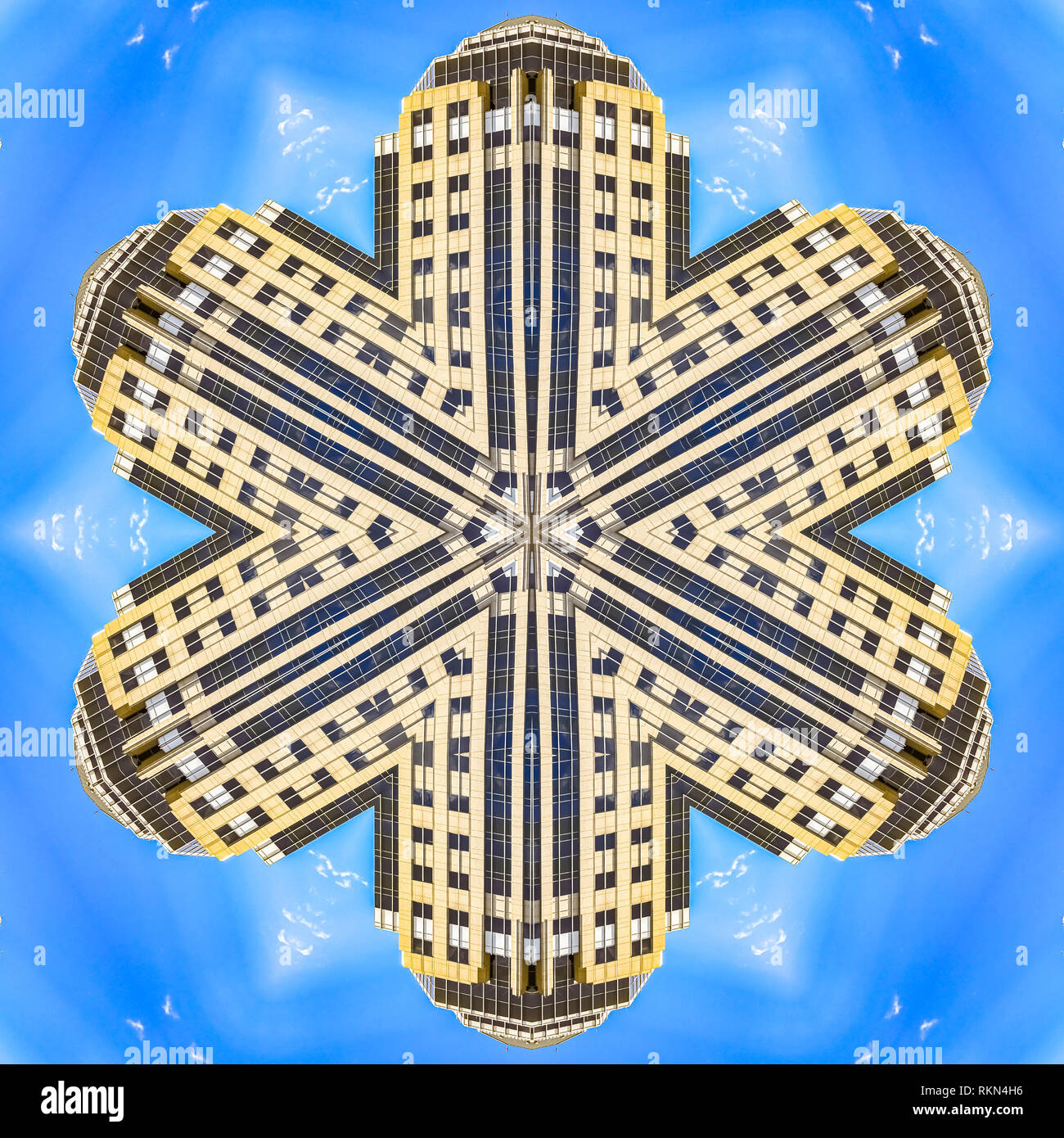 Angular star shape made from apartment complex. Geometric kaleidoscope ...