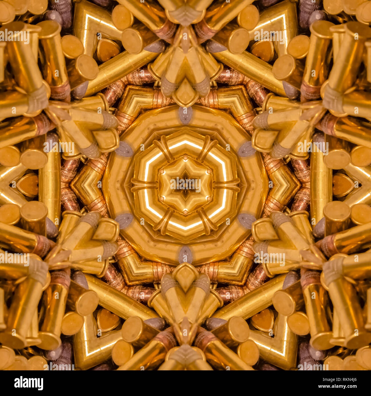 Arabesque made from a photo of a pile of bullets. Geometric ...