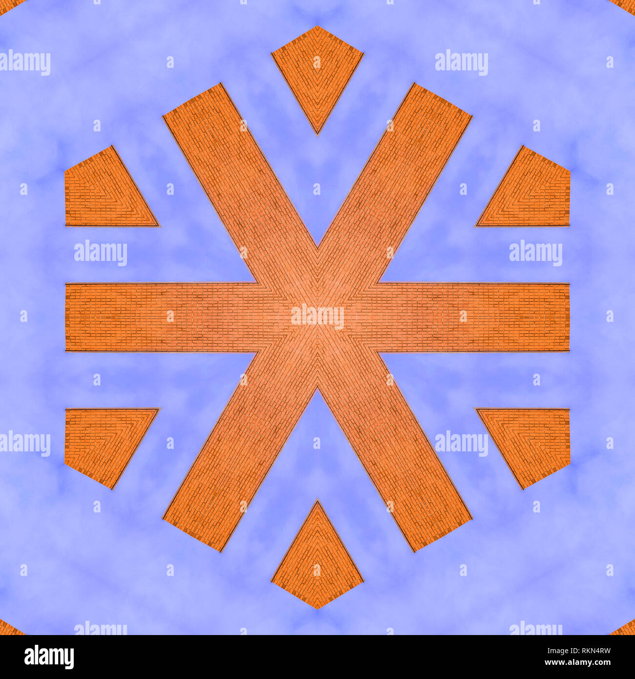 Bricks of building contructed into abstract design shape. Geometric ...