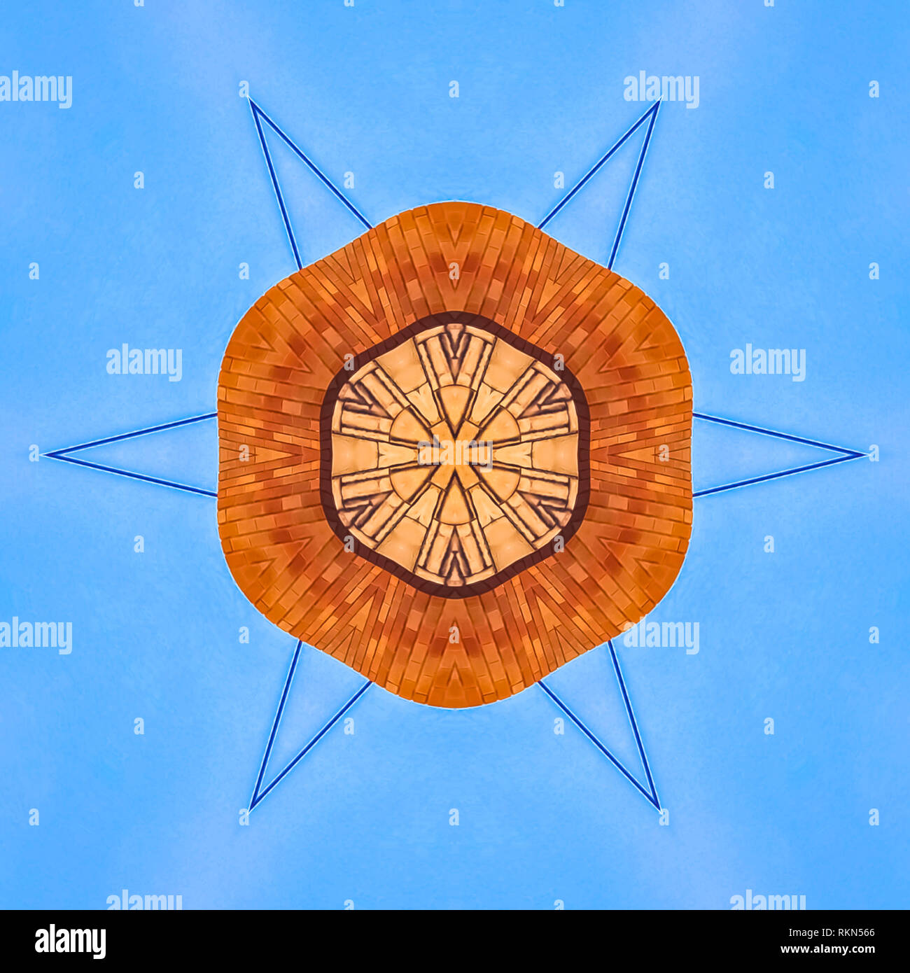 Circular star shape made from photo of church. Geometric kaleidoscope ...