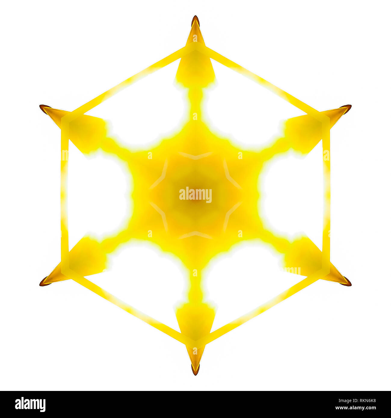 Golden light leaks on a hexagon star shape. Geometric kaleidoscope ...