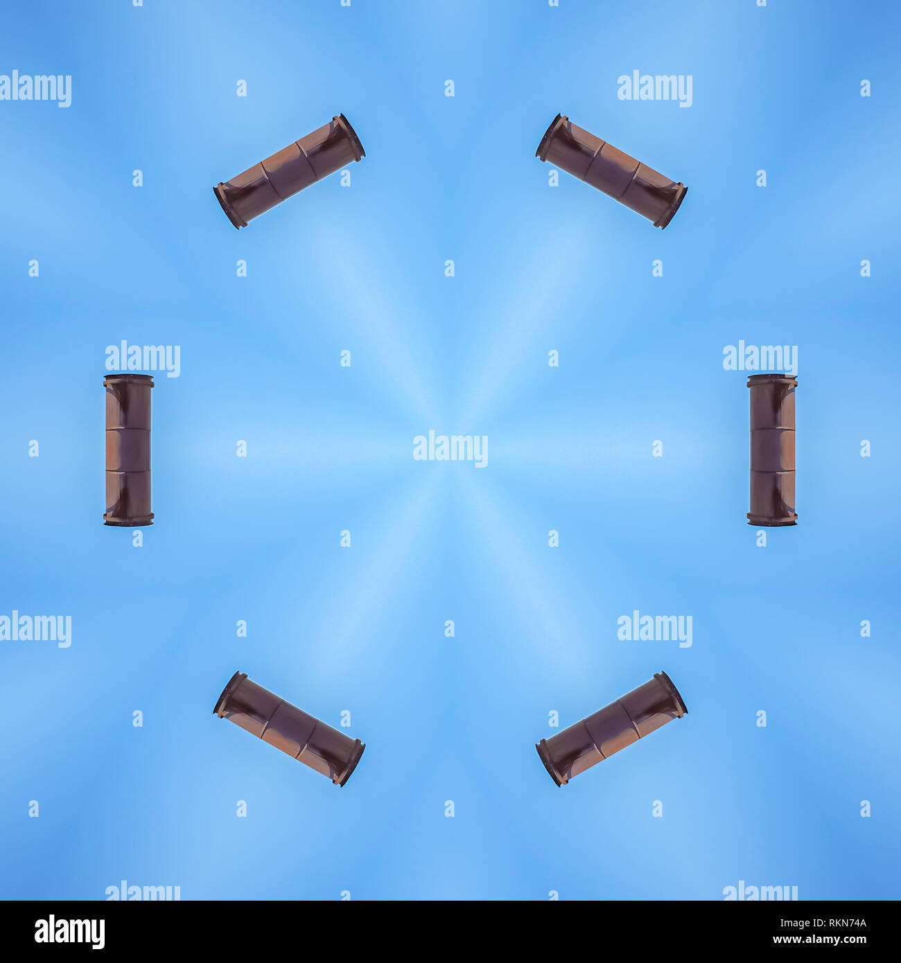 Metal barrel units made from a chimney. Geometric kaleidoscope pattern ...