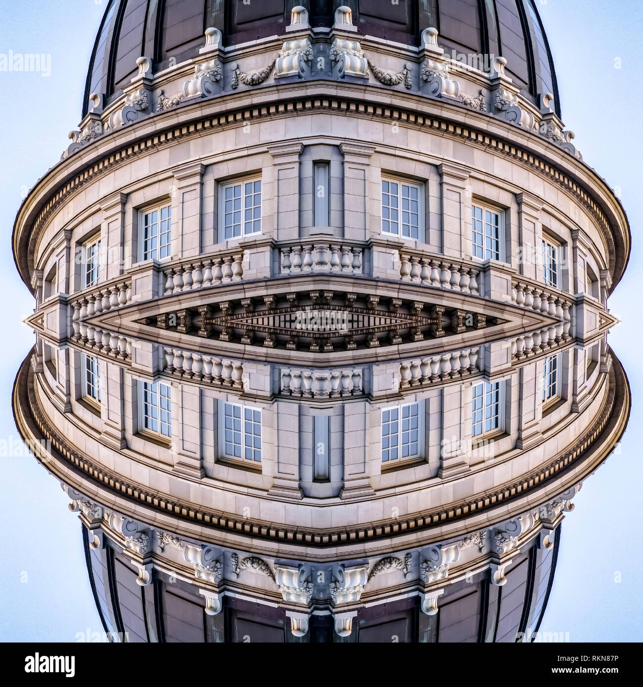 Reflection of Utah State Capital building vertical. Geometric ...