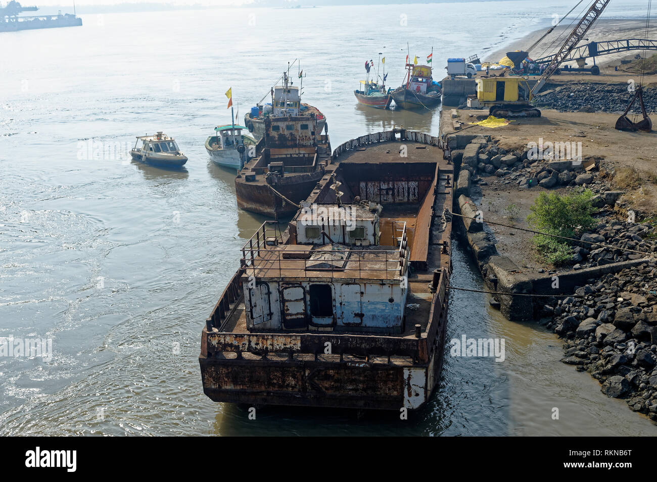 Ship moored at the quay in shipyard of Revdanda at Alibag Maharashtra ...