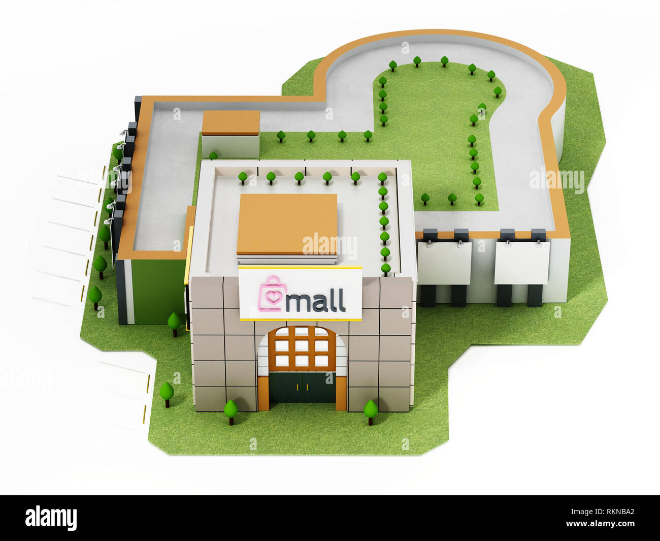 Generic shopping mall building isolated on white background. 3D ...